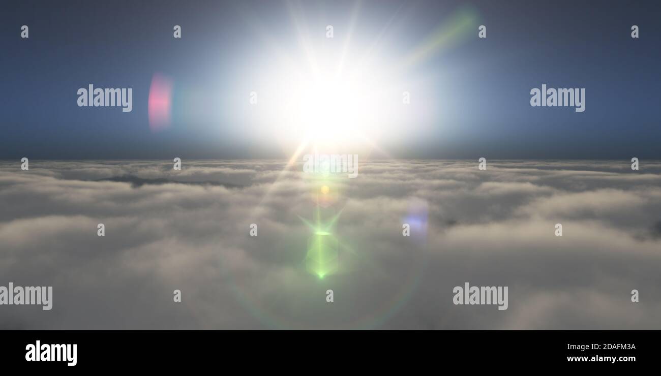 high above clouds sunset 3d render illustration Stock Photo - Alamy