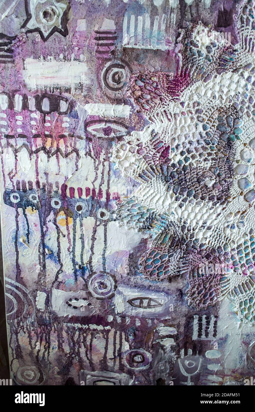 Abstract painting with window and silhouette. Art abstract painted ...