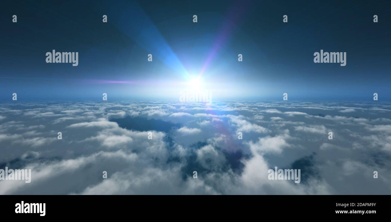 high above clouds sunset 3d render illustration Stock Photo - Alamy