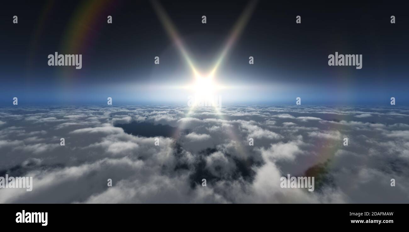 high above clouds sunset 3d render illustration Stock Photo - Alamy