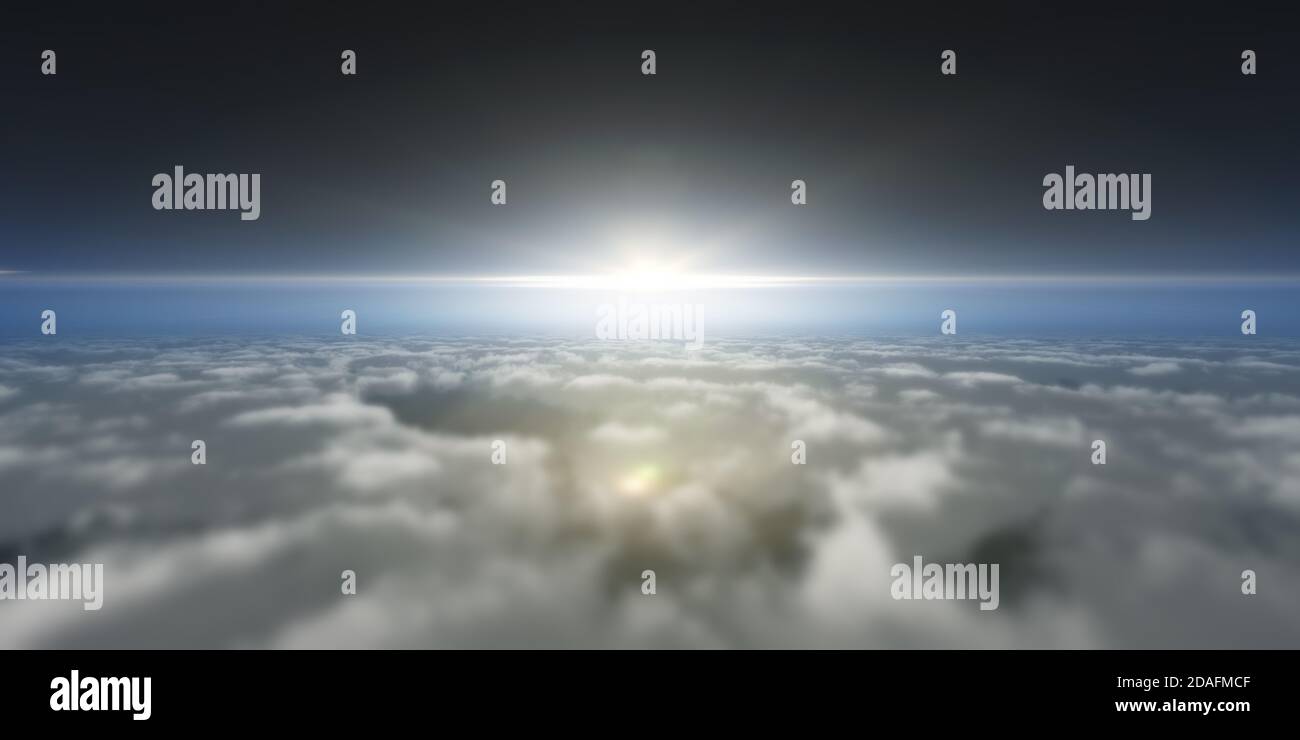 high above clouds sunset 3d render illustration Stock Photo - Alamy
