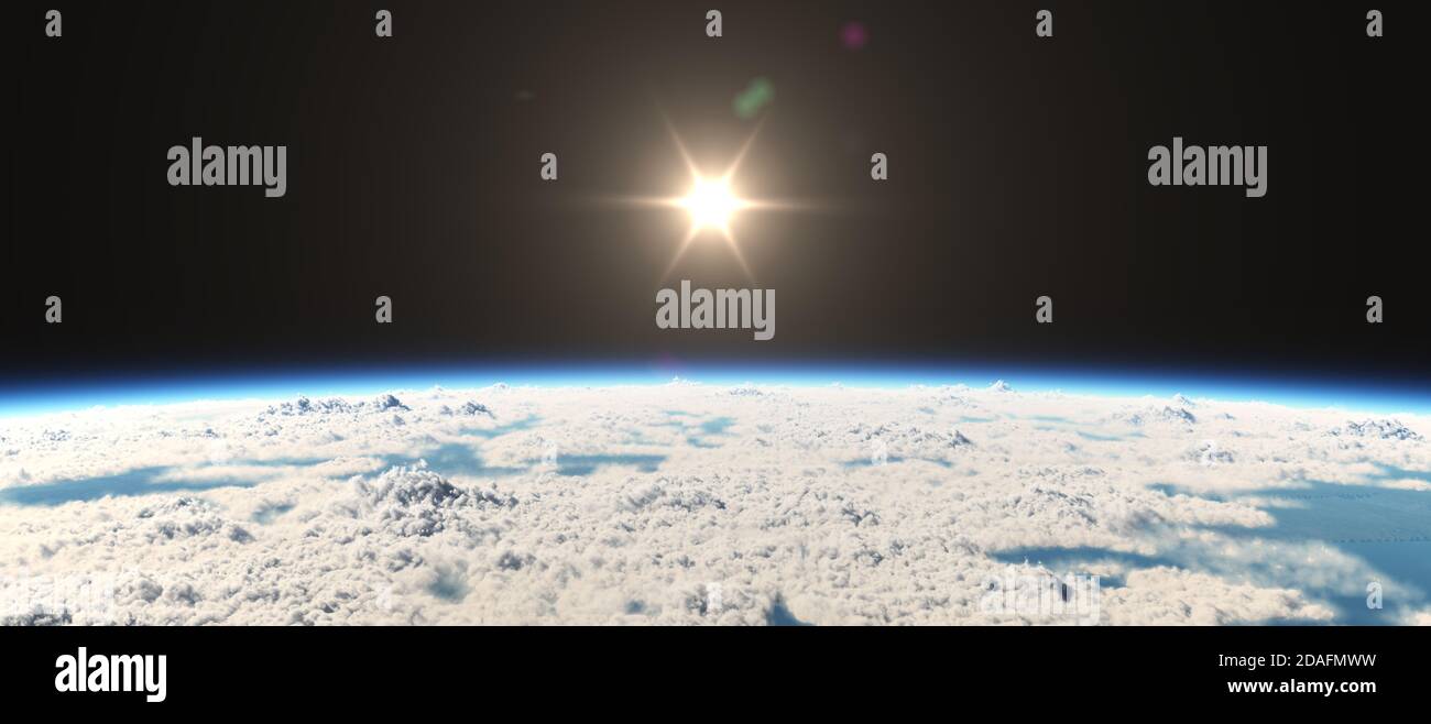 planet sunset above clouds, 3d render illustration Stock Photo - Alamy