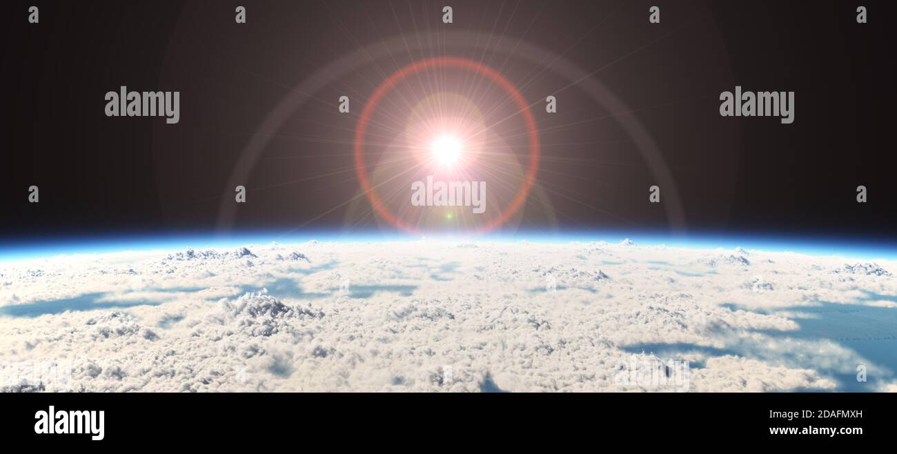 planet sunset above clouds, 3d render illustration Stock Photo - Alamy
