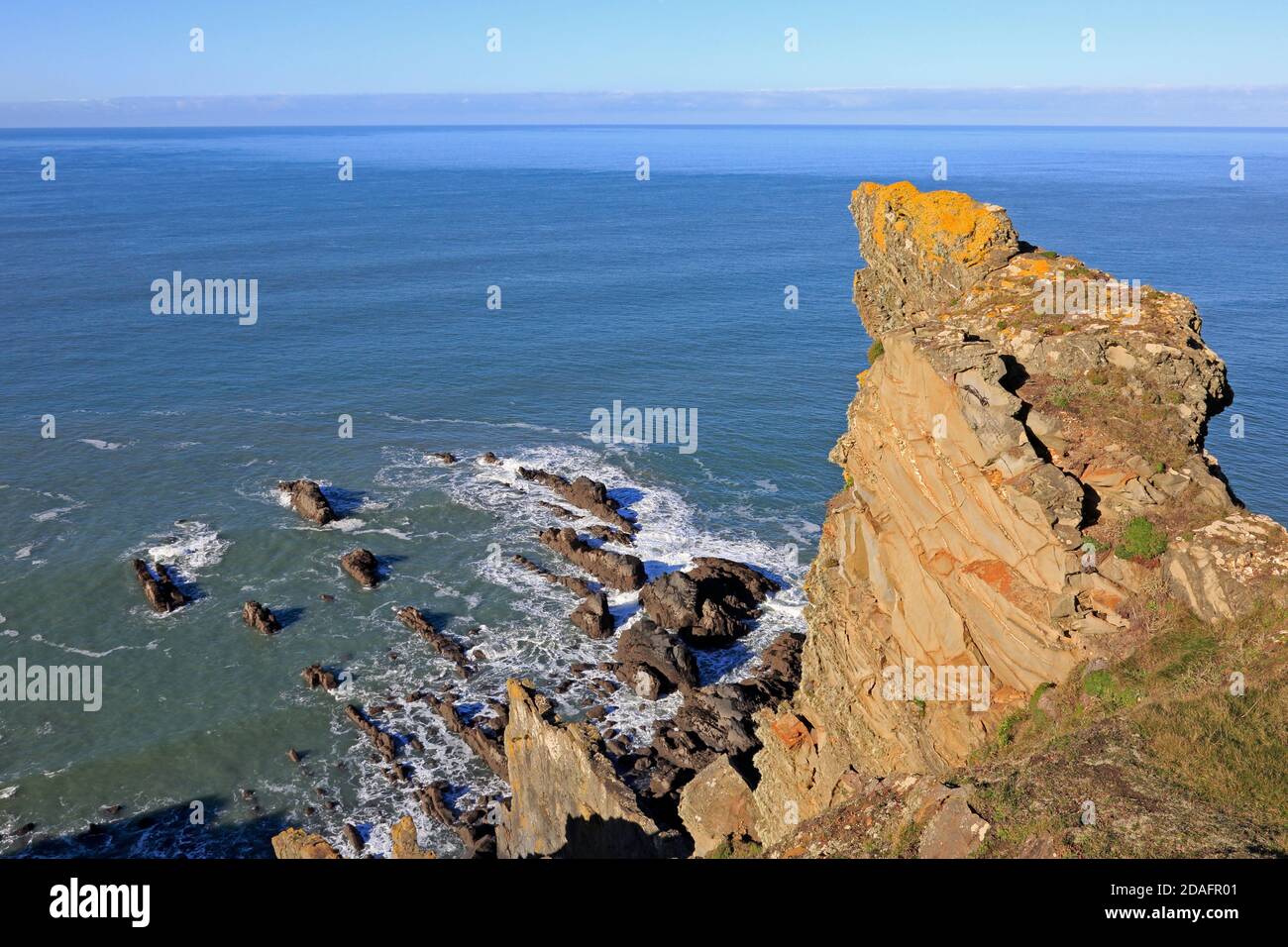 View of Sharpnose Point from the cliffs near Duckpool Cornwall Stock ...