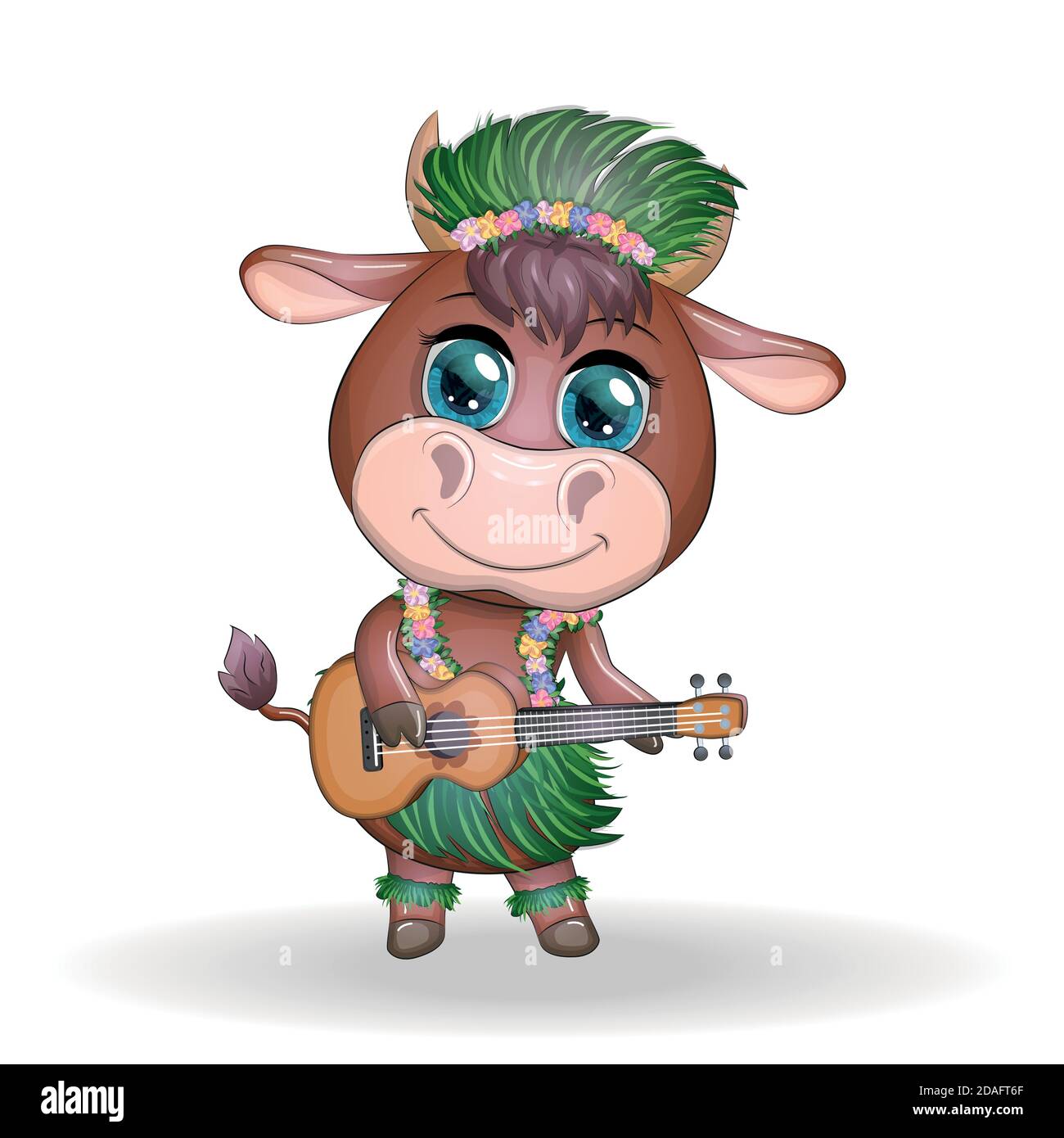 Cute cartoon bull, cow with beautiful eyes, Hawaiian hula dancer ...