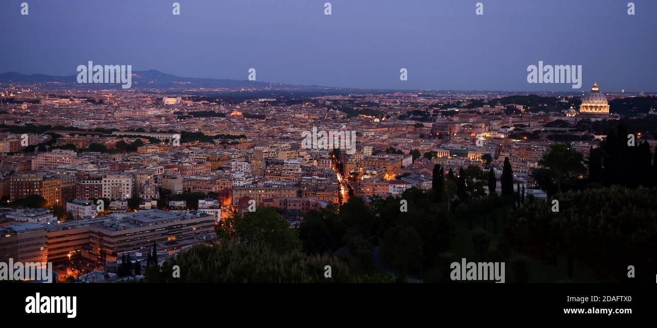 panoramic photo of Rome at night seen from the Monte Mario district ...