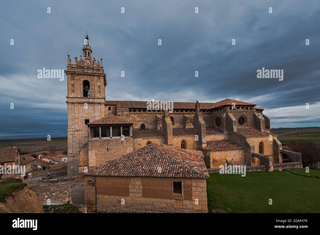 old gothic style catholic church lateral view with a dramatic sky Stock ...