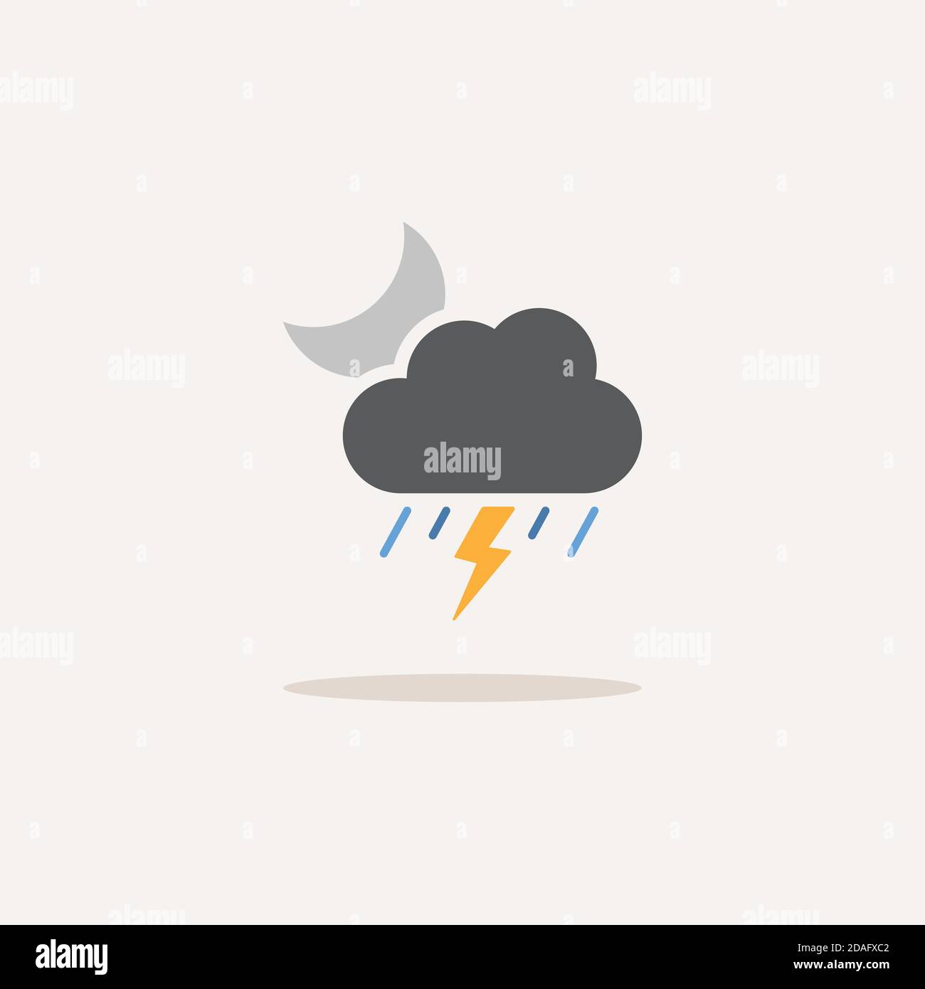Storm, heavy rain and moon. Color icon with shadow. Weather glyph ...