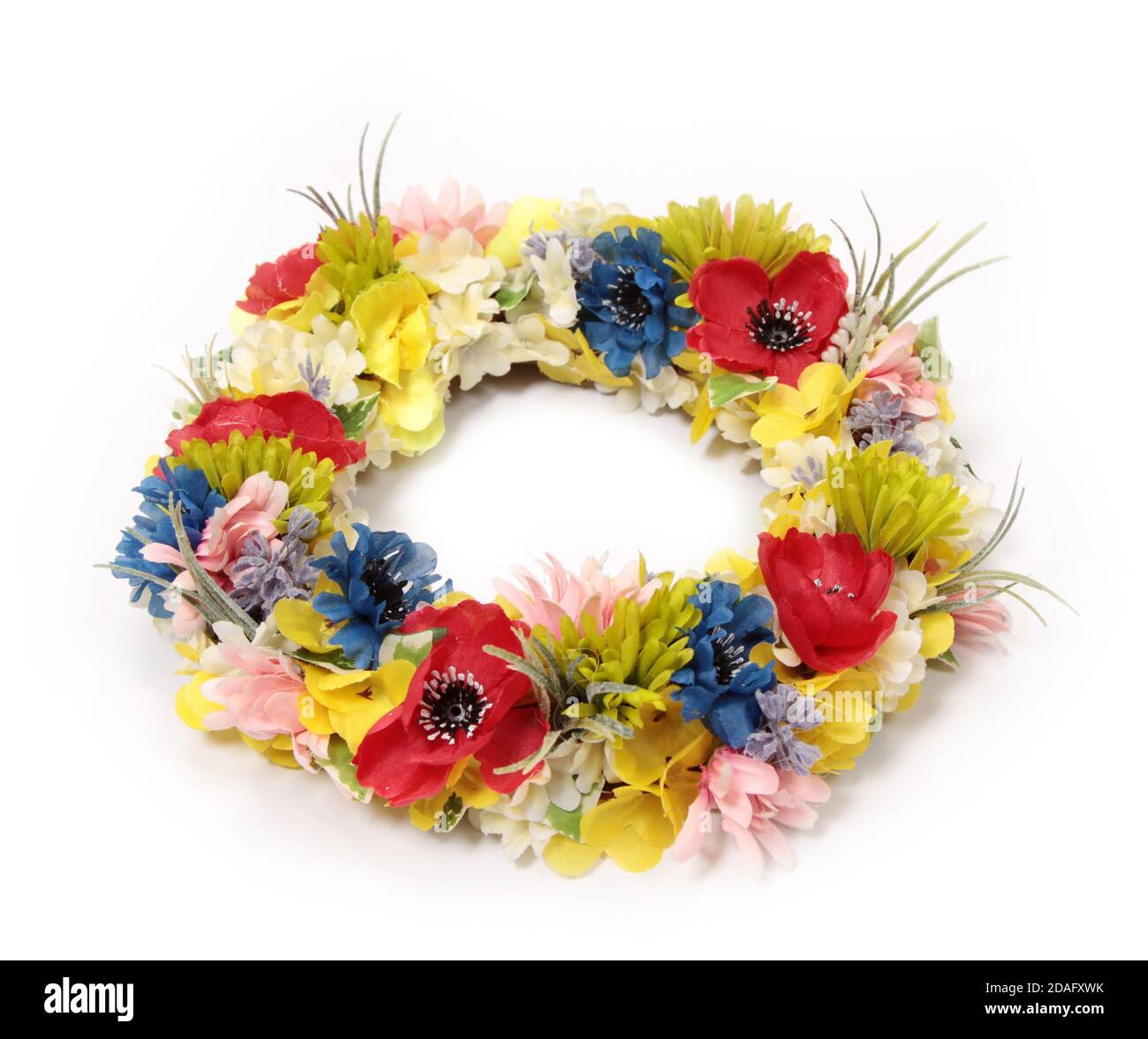 Colorful artificial flower wreath isolated on white background Stock ...