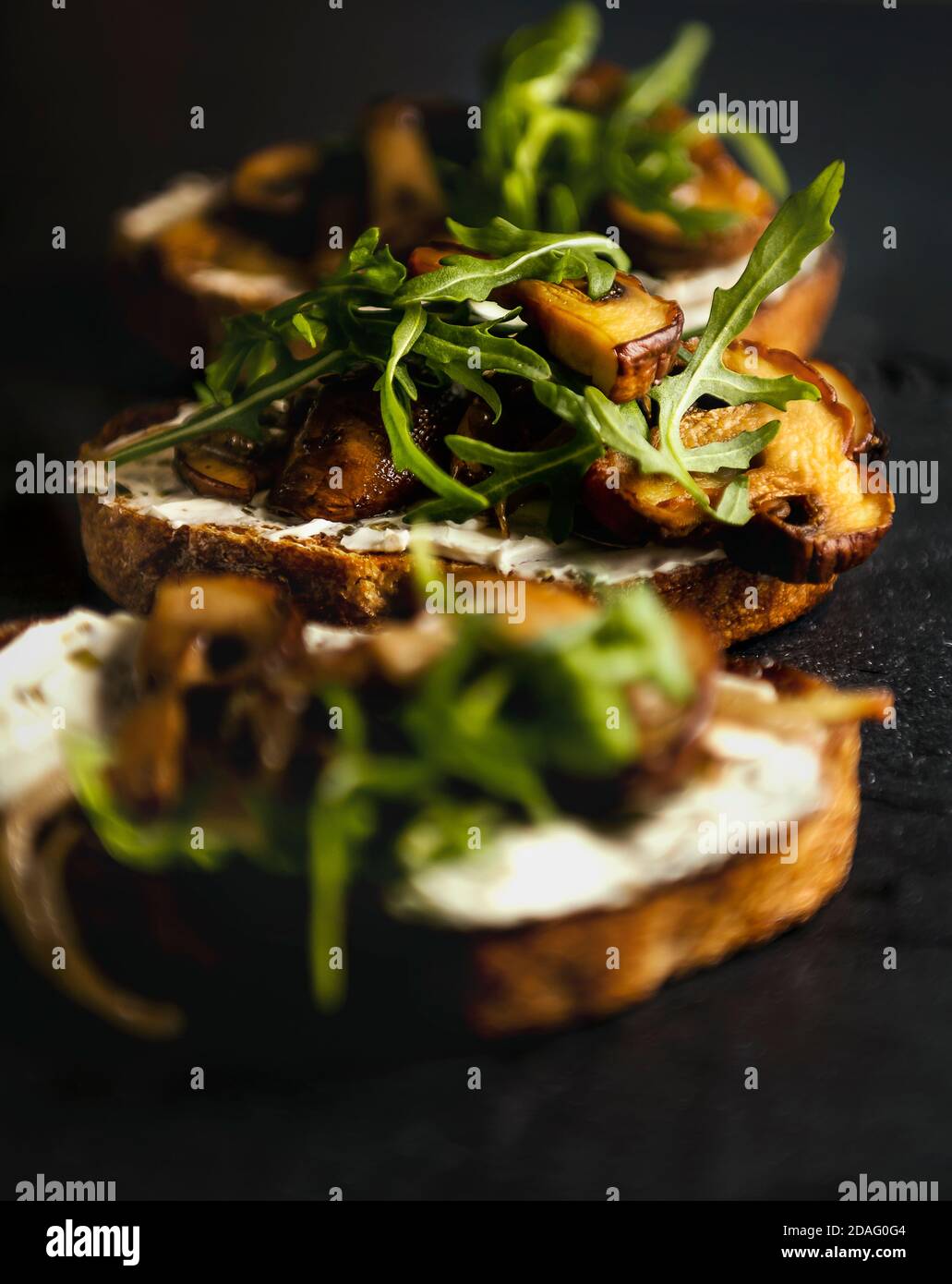 Mushroom Bread with Rocket salad Stock Photo - Alamy