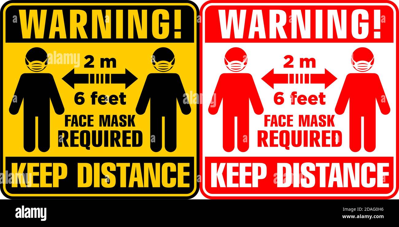 Social Distancing icon. Keep Distance 6 Feet or 2 m warning sign. Face ...