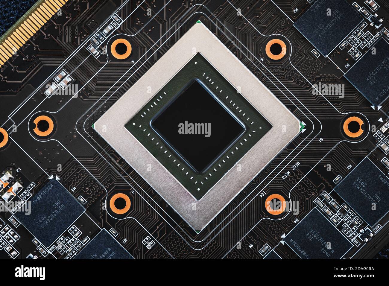Picture of processor unit with circuit board, chips and transistors ...