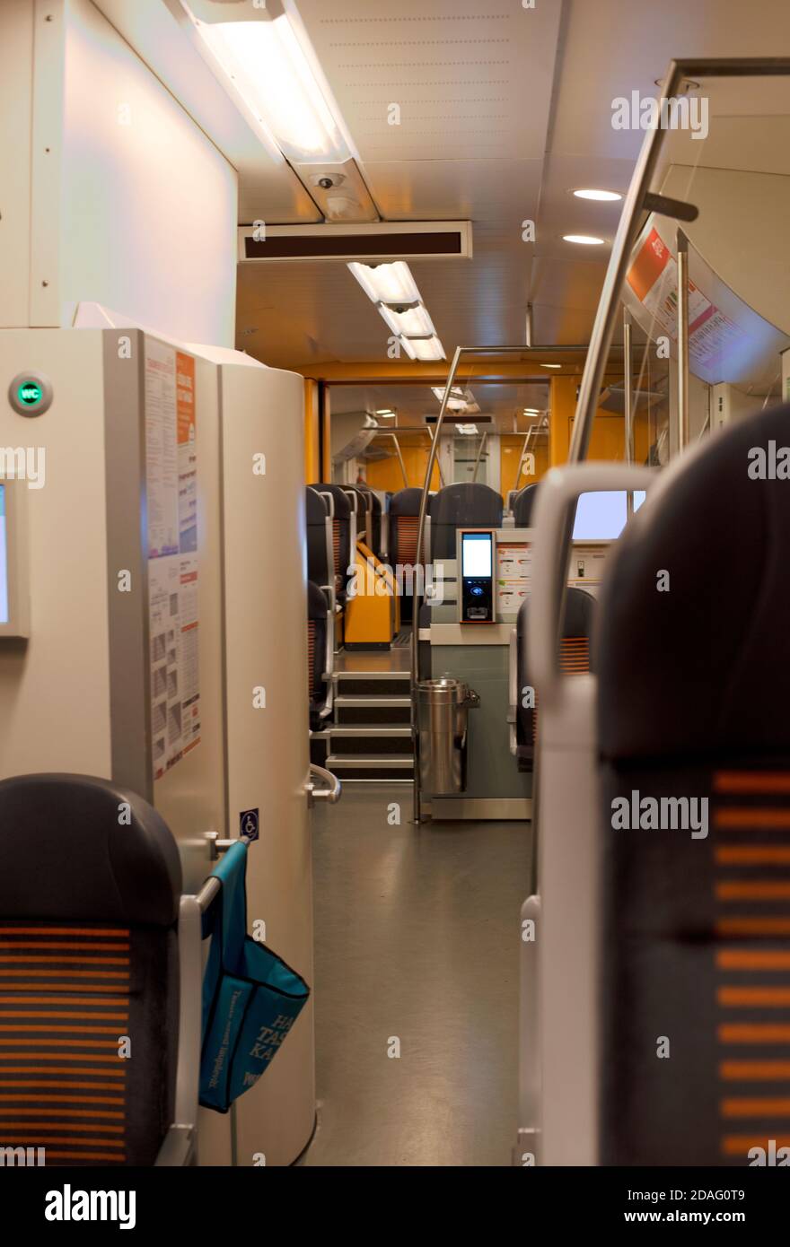 A view inside a train, travelling with public transport Stock Photo - Alamy