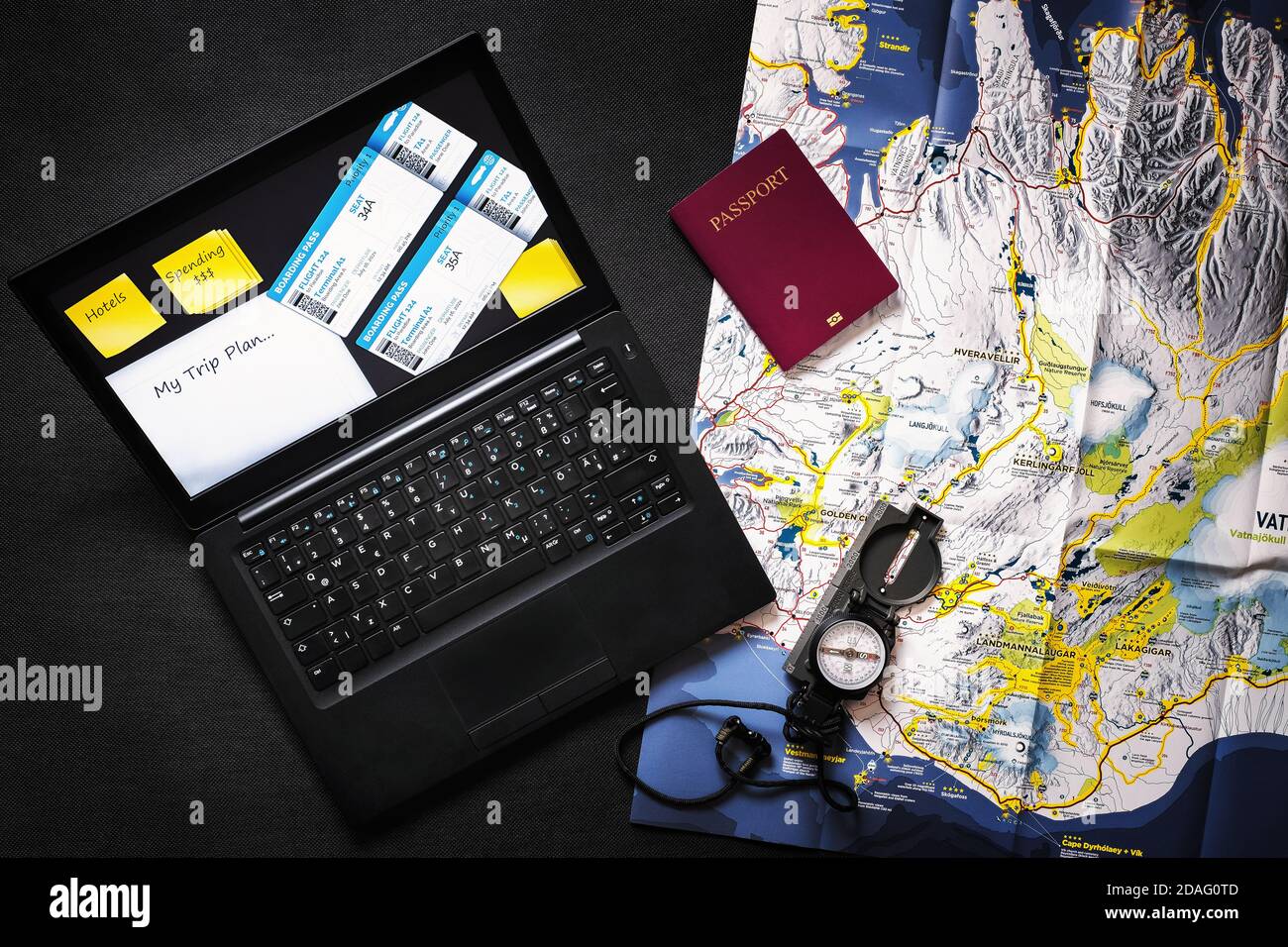 Planning a trip laptop map hi-res stock photography and images - Alamy