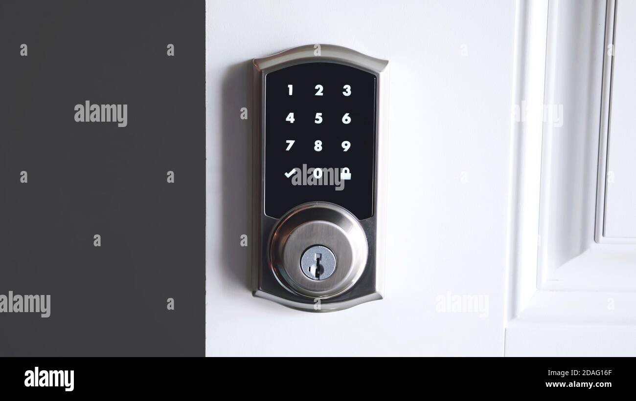 Digital smart door lock security system with the password, close up on ...