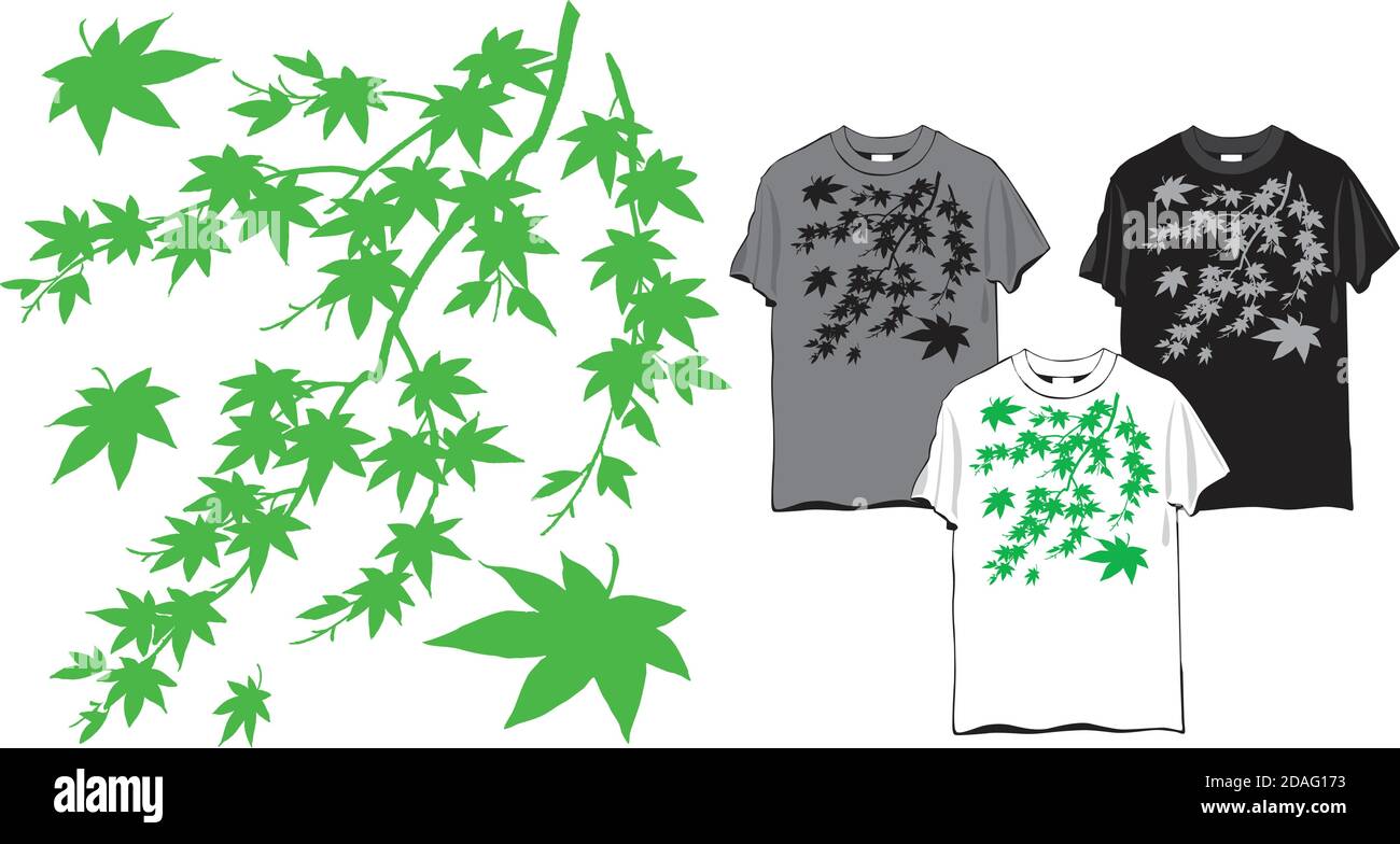 T-shirt floral pattern - maple tree branch with leaves, vector Stock ...