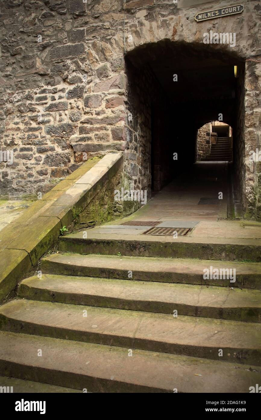 Passageway and steps at Milne's Court off the Royal Mile, Edinburgh ...