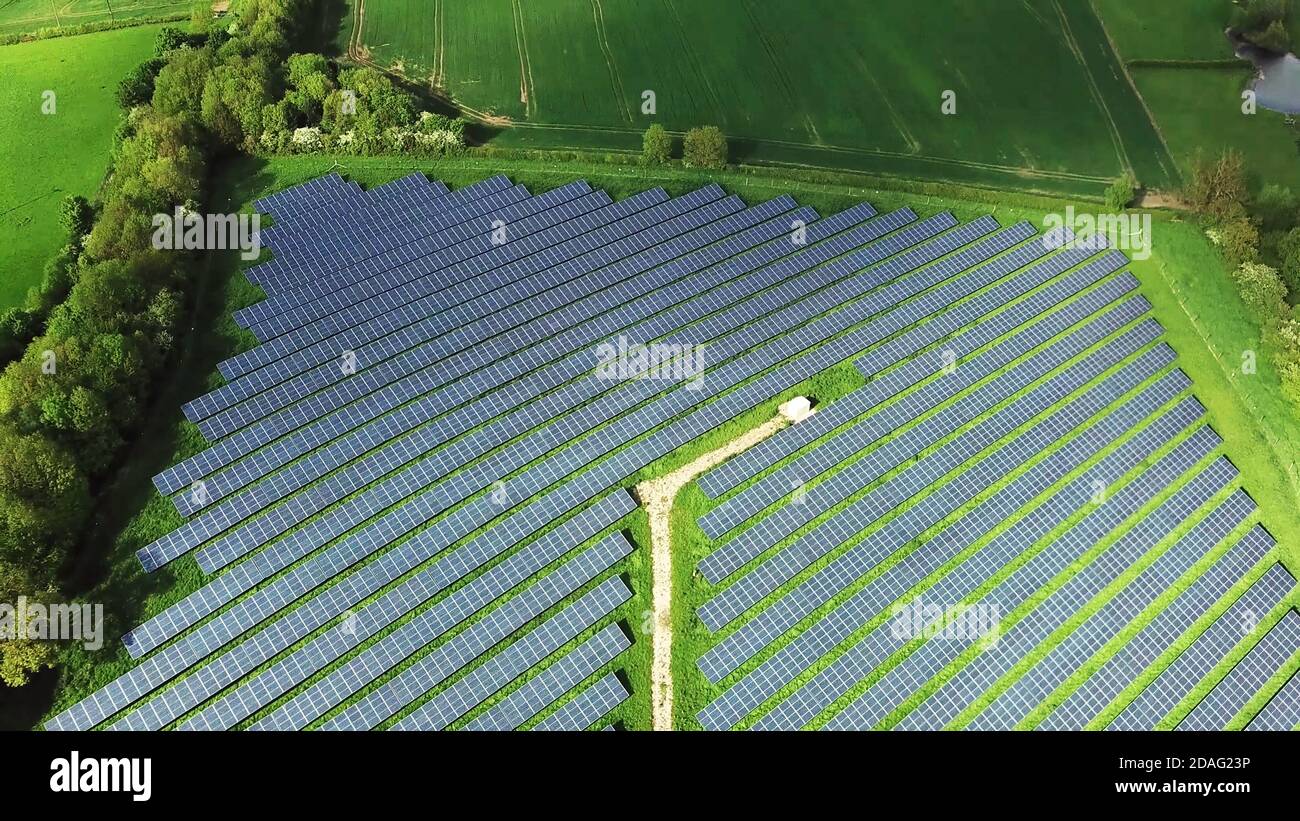 Green Energy Solar Farm with many Photovoltaic Panels, aerial view ...