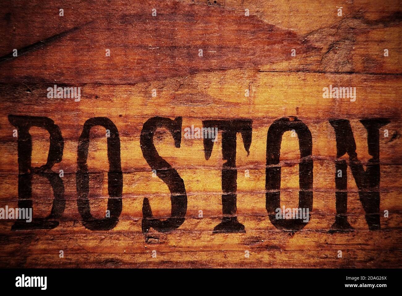 "Boston" written on old timber board Stock Photo - Alamy