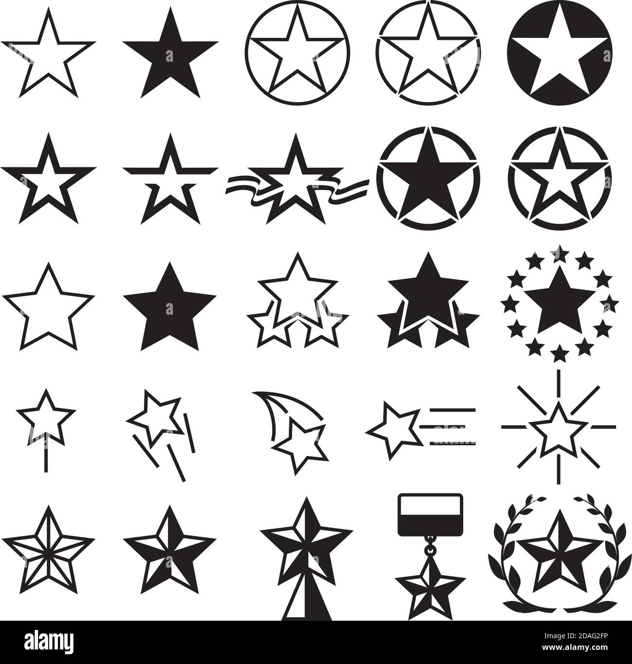 Decorative star-shaped objects, emblems, awards, holiday symbols ...