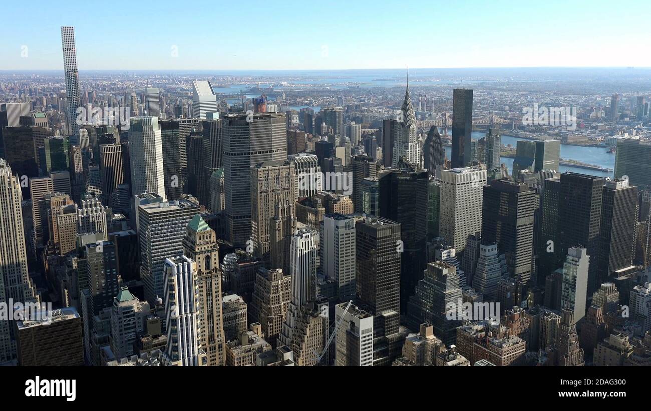 Top view of Manhattan buildings from a high skyscraper, New York City ...
