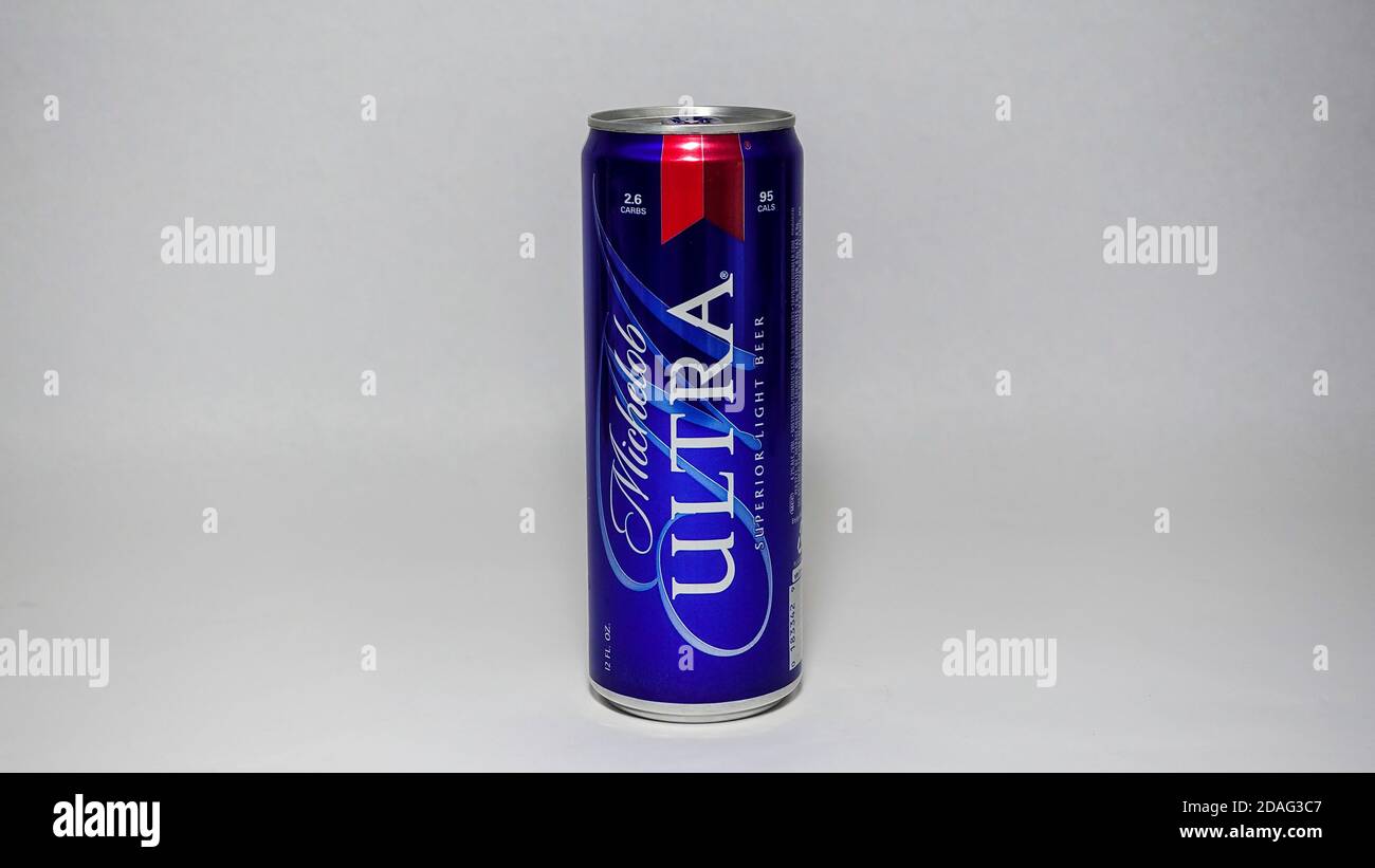 Orlando, FL/USA-2/4/20: An isolated can of Michelob Ultra Beer on a ...
