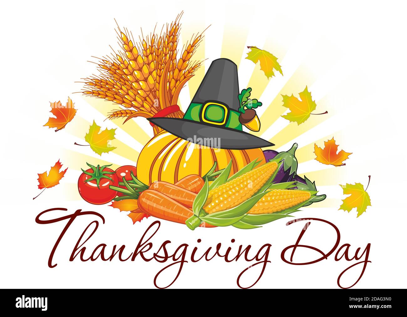 Thanksgiving day rich autumn harvest of vegetables and ears of wheat ...