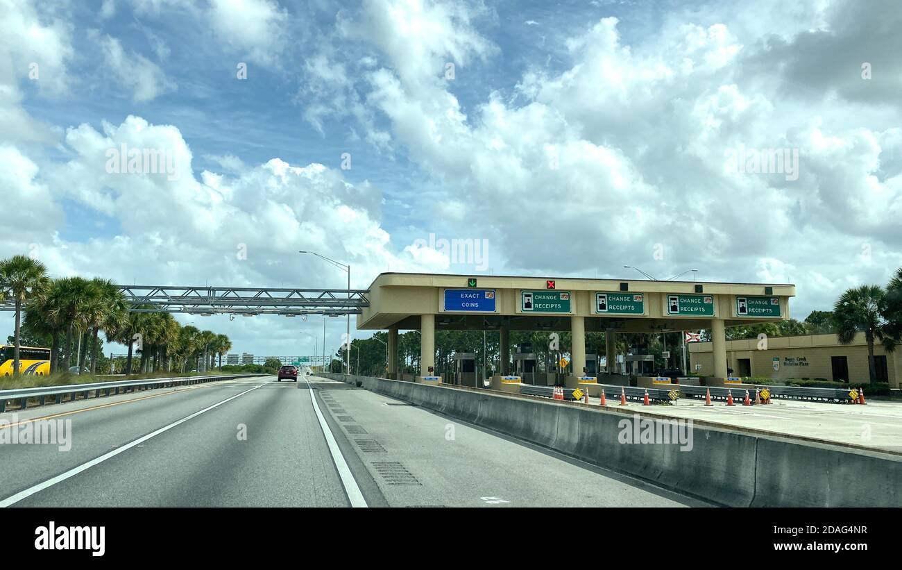 Orlando,FL/USA-10/6/19: A row of toll booths for people to pay tolls ...