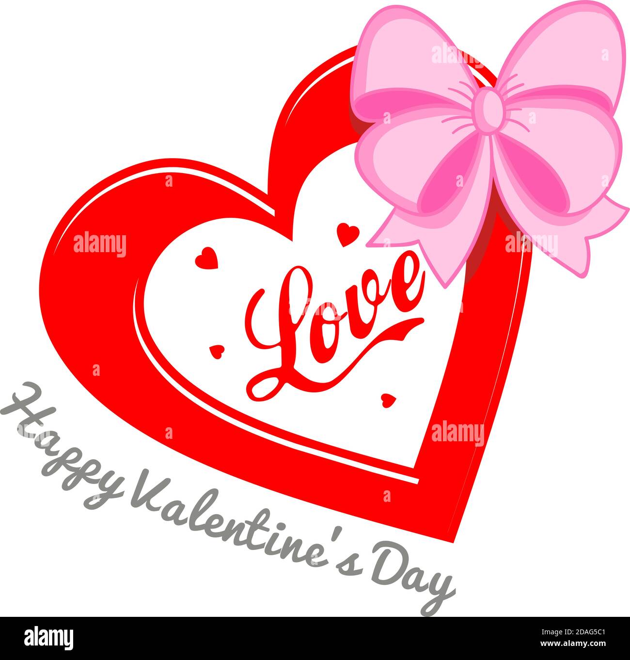 Valentine Day red heart and pink ribbon. Greeting card. Illustration ...