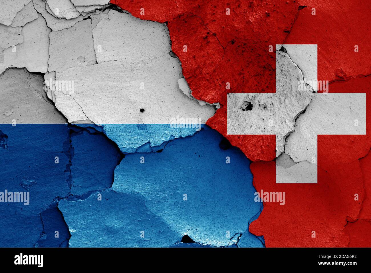 flags of Lucerne canton and Switzerland painted on cracked wall Stock ...