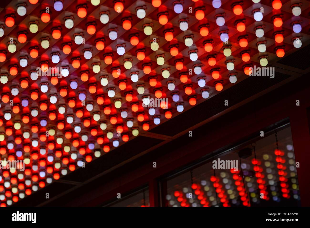 Low angle shot of colorful neon lights on the ceiling Stock Photo - Alamy