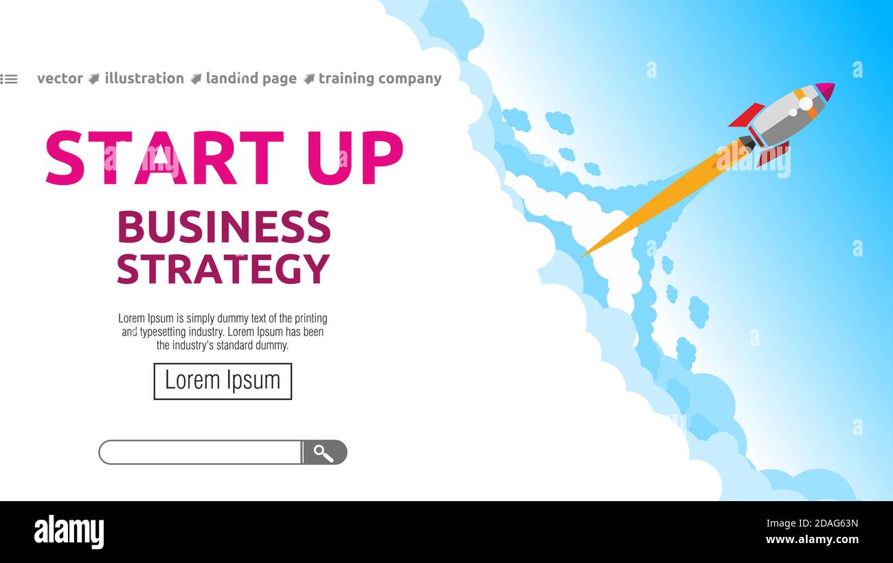 Launching business strategy rocket. Startup concept landing page design ...