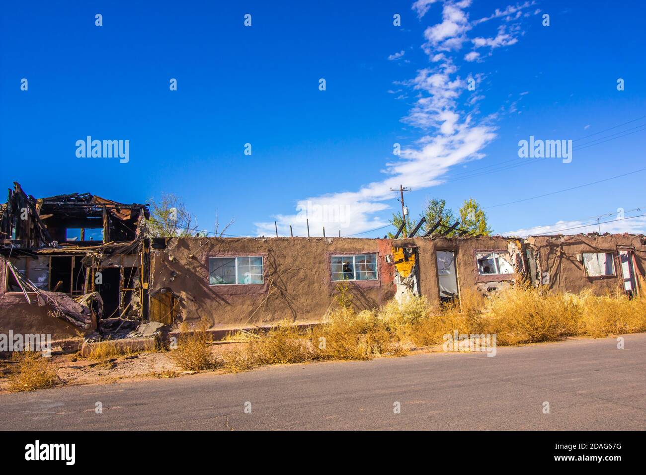 Fire Damage To Desert Motel Stock Photo - Alamy