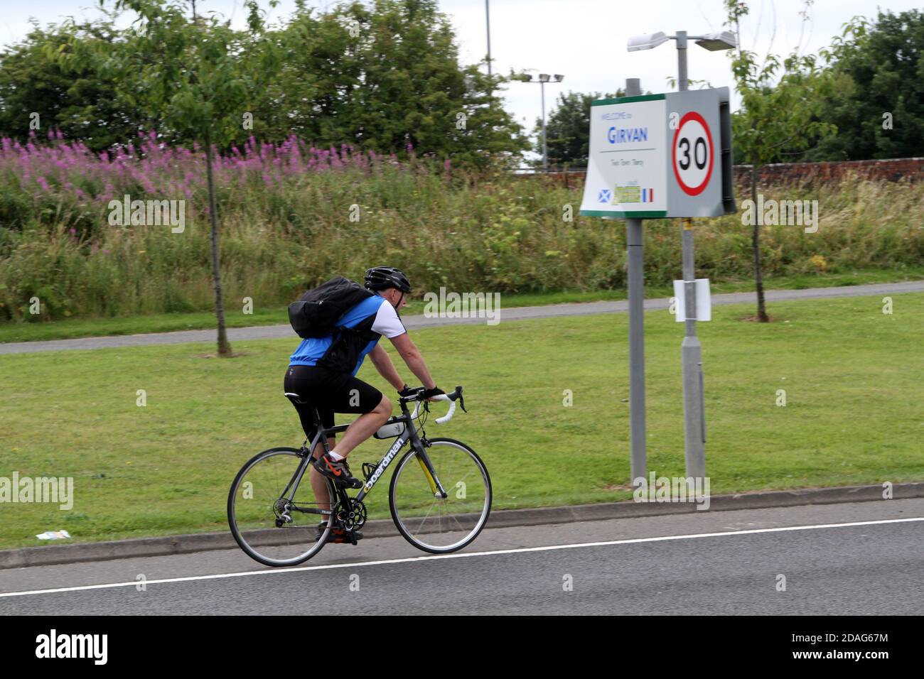 Girvan, Ayrshire, Scotland, UK. Welcome to Girvan sign on the A77 with ...