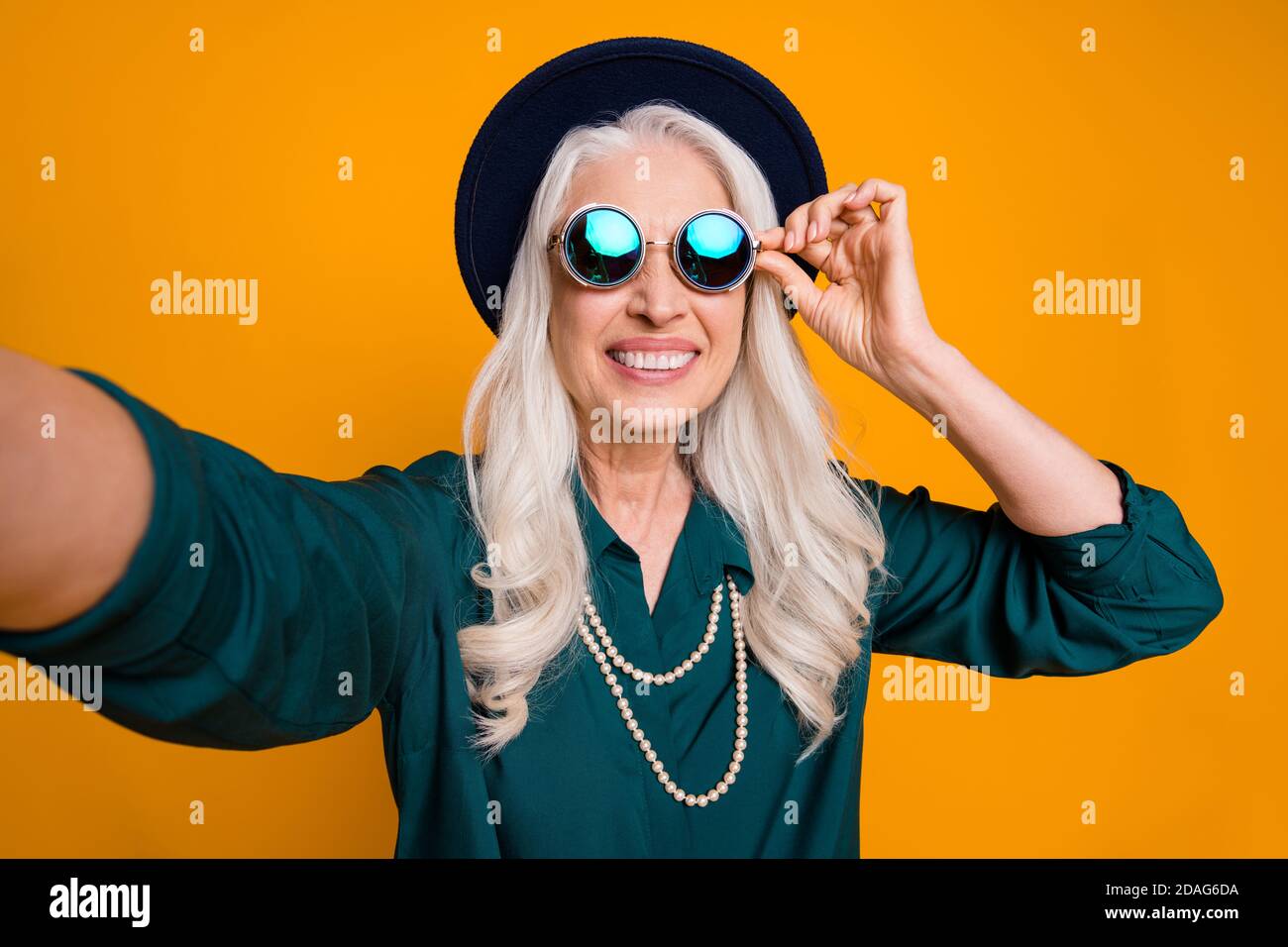 Closeup Photo Of Cool Amazing Granny Lady Making Selfies Feel Young