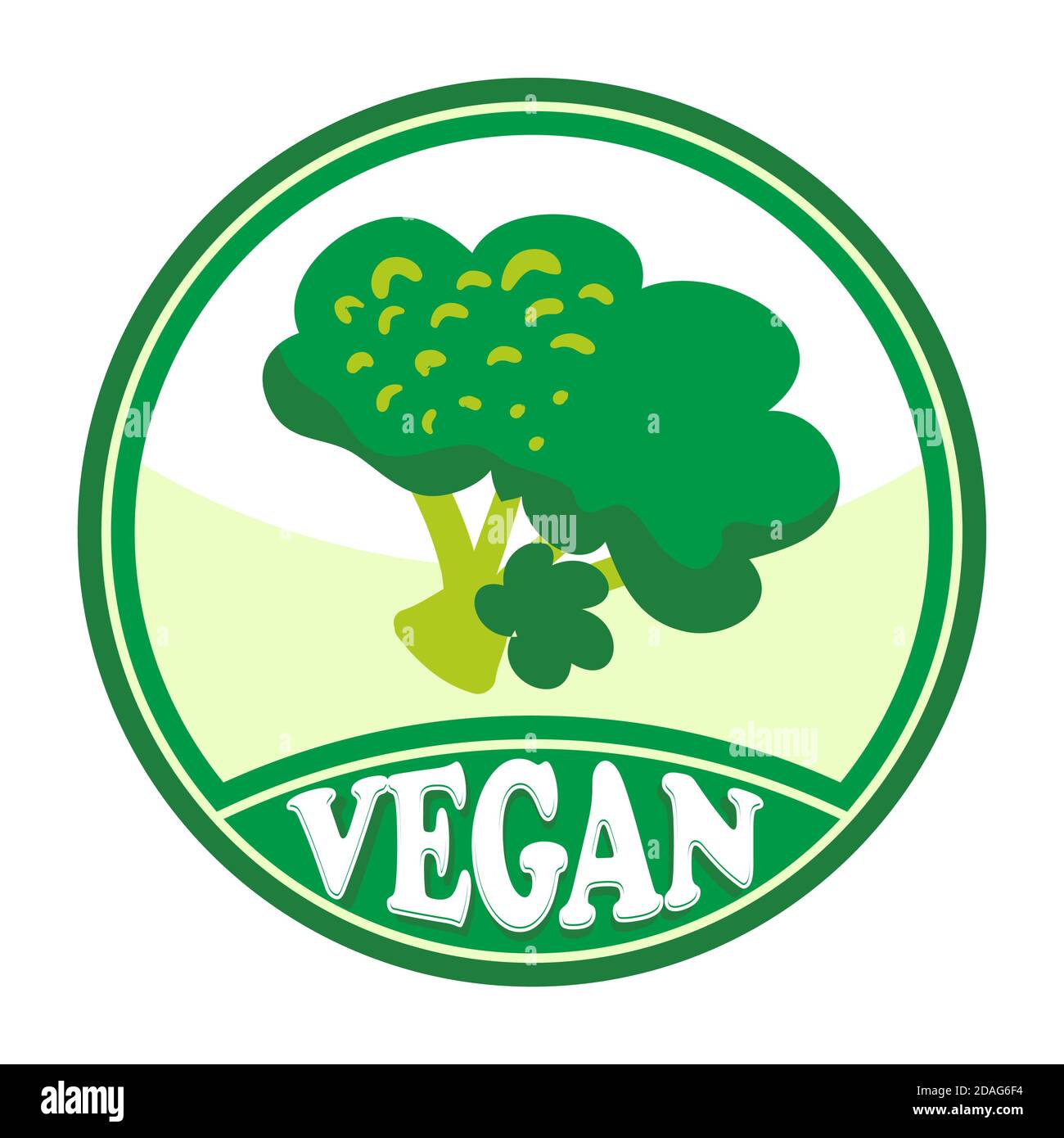Vegan green round icon with broccoli. Flat design vector illustration ...