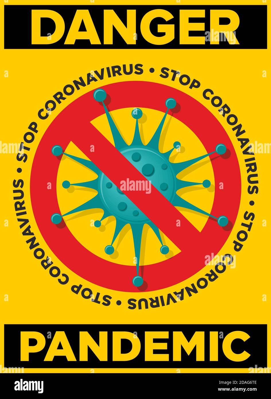 Yellow warning sign of bacteriological danger. Prohibitory coronavirus ...