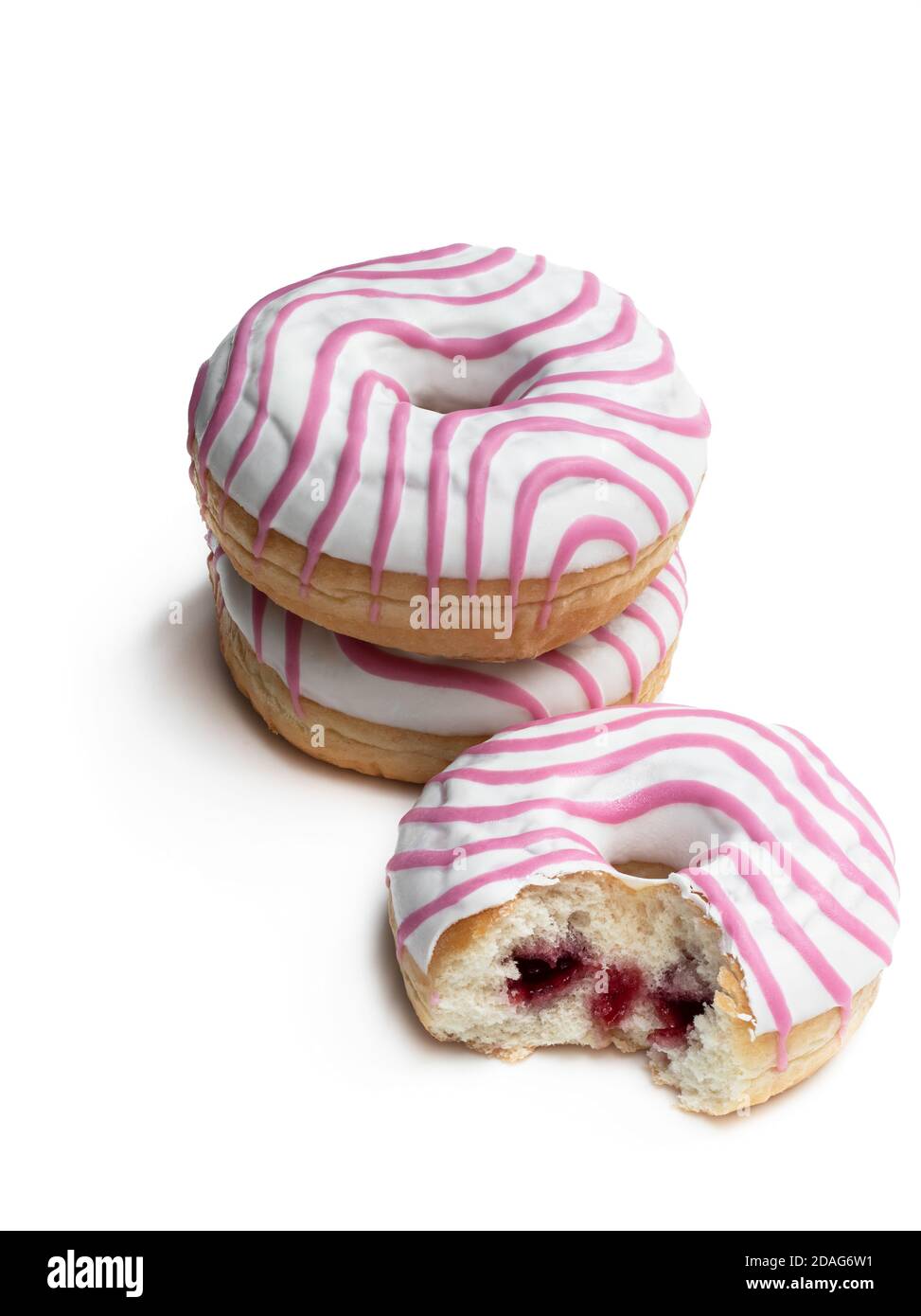 Colourful glazed striped doughnut isolated on white Stock Photo - Alamy