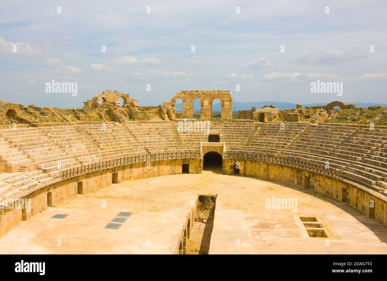 Roman ruins of amphitheater at Uthina (also known as Oudna), Ben Arous ...