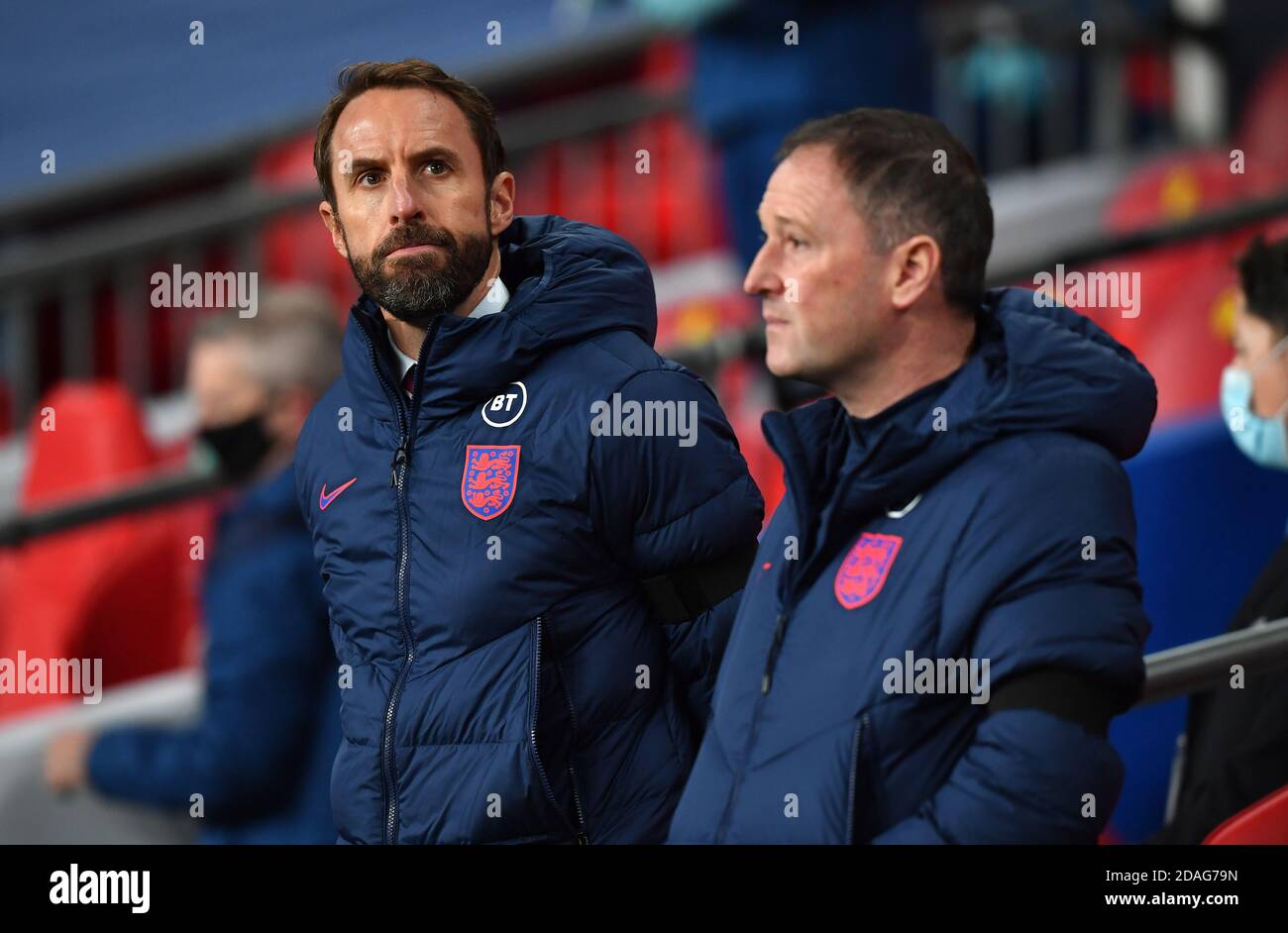 England manager Gareth Southgate (left) and assistant Steve Holland ...