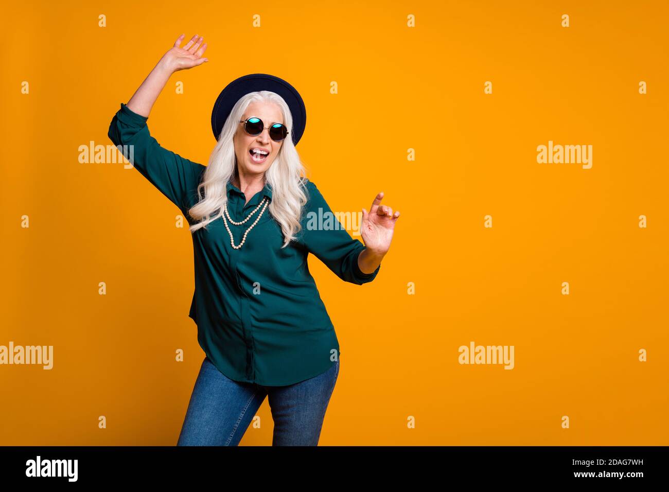 Photo of crazy granny lady young spirit music lover senior party cool ...