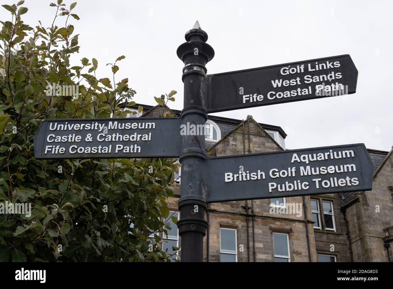 St Andrews, Scotland - Sep 1st 2020 - Direction marker, signpost in the ...