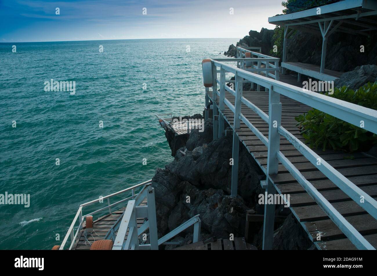 Wooden Boardwalk Leading to Remote Rock Coastline Stock Photo - Alamy