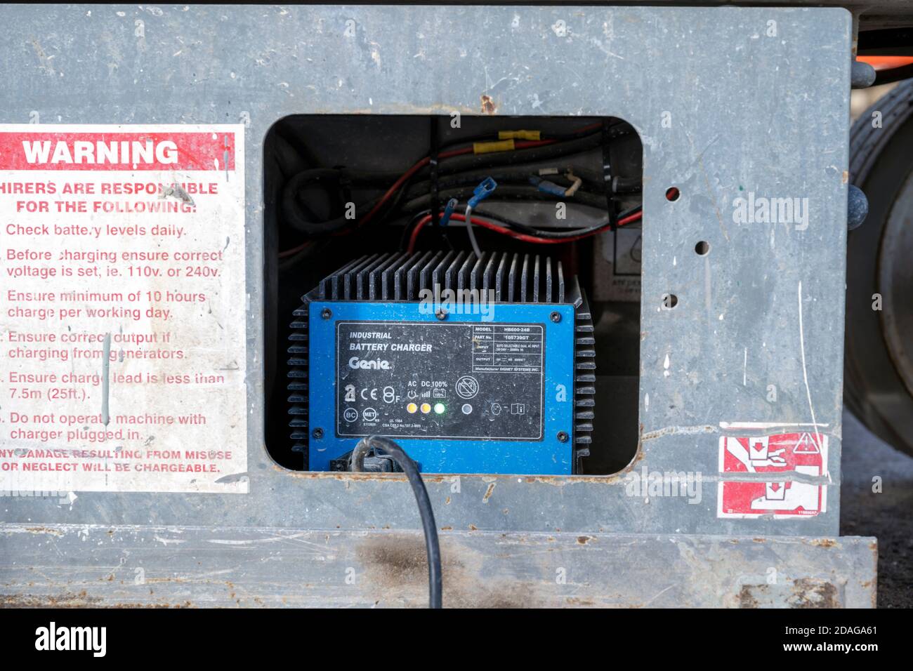 Charging power pack, construction equipment on a building site Stock ...