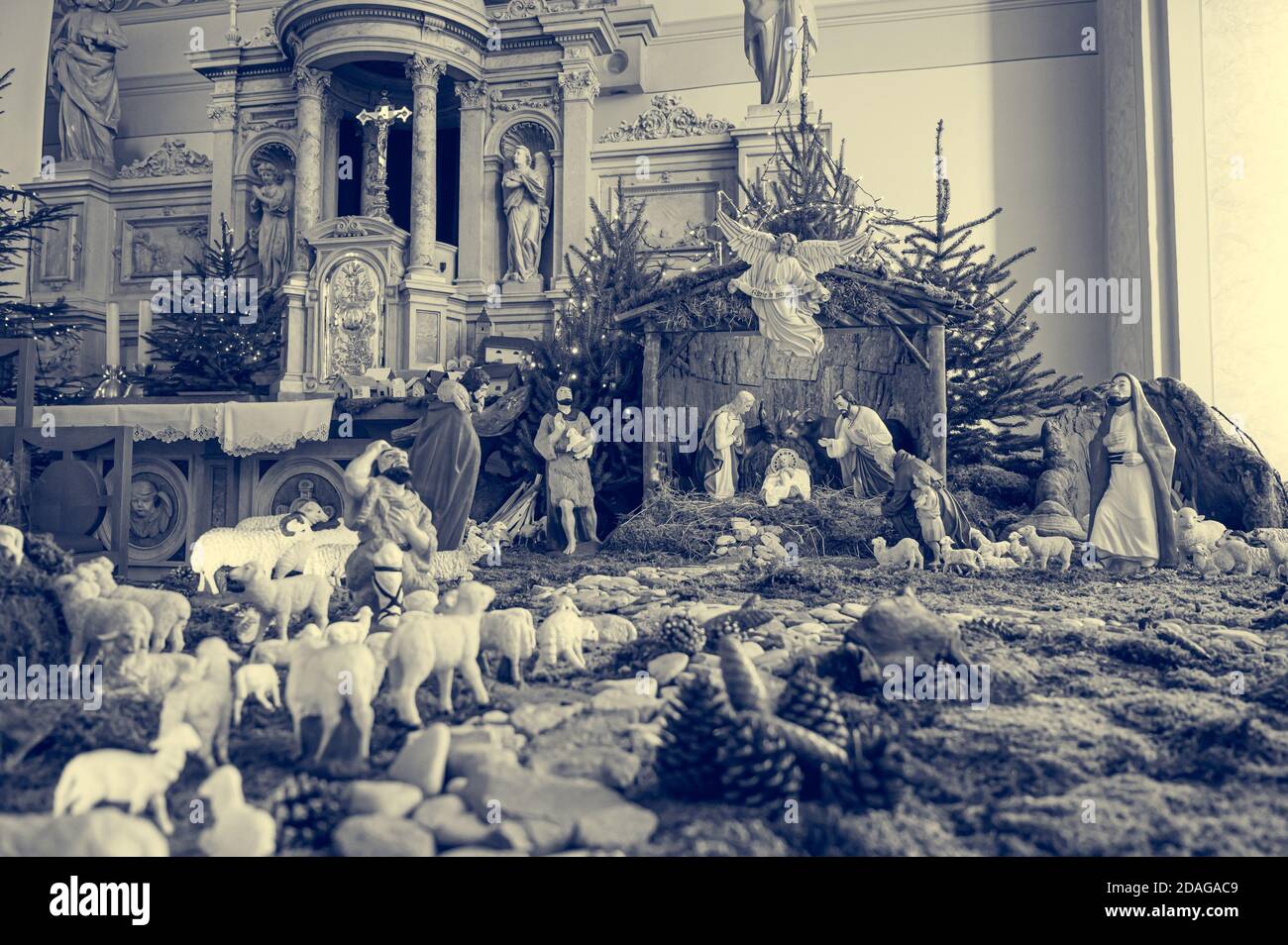 Christmas Nativity scene in local church made with great care and ...