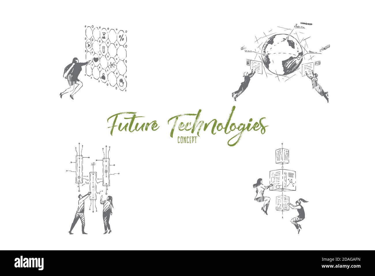 Future technologies - people pushing buttons, looking at screens and ...