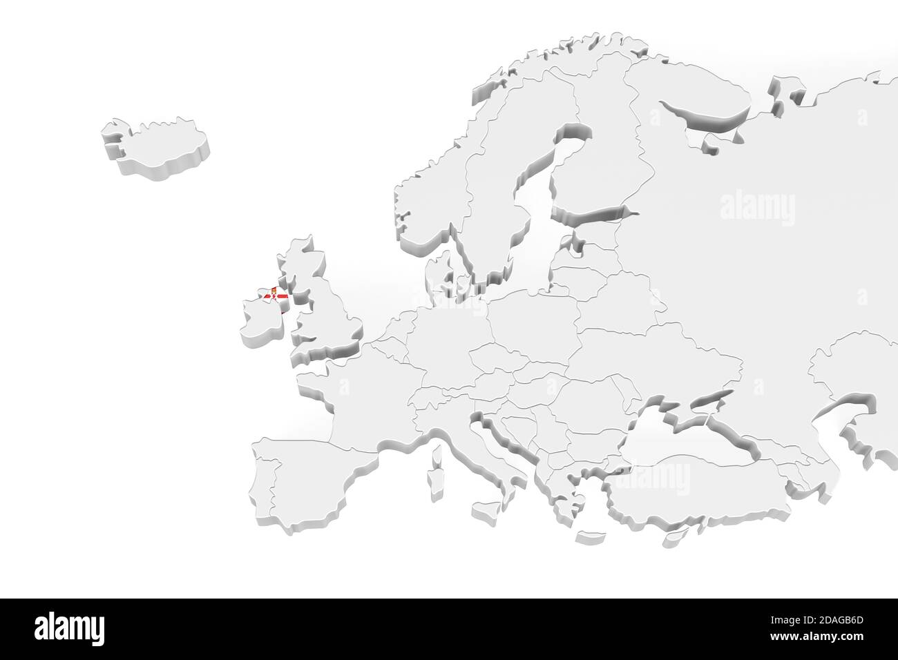 3D Europe map with marked borders - area of Northern Ireland marked ...