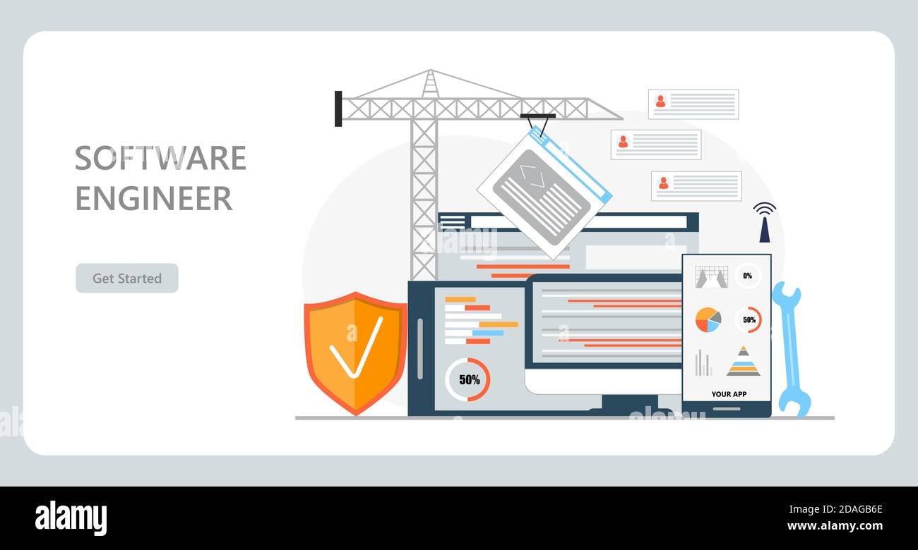 Web developer workplace concept vector for landing page. Construction ...