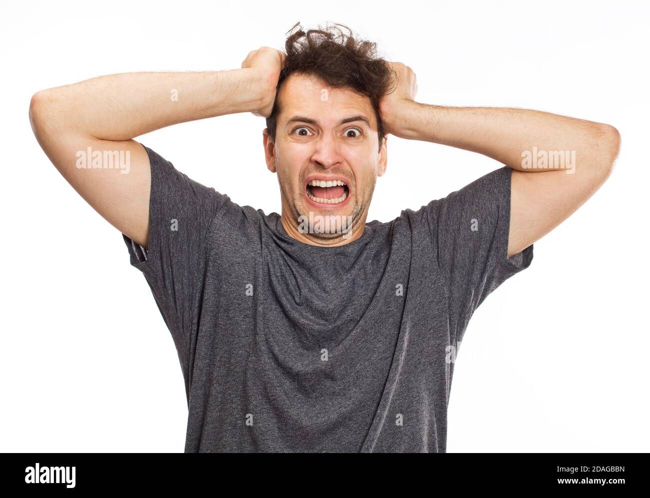 Portrait of an angry and furious male on a white background Stock Photo ...
