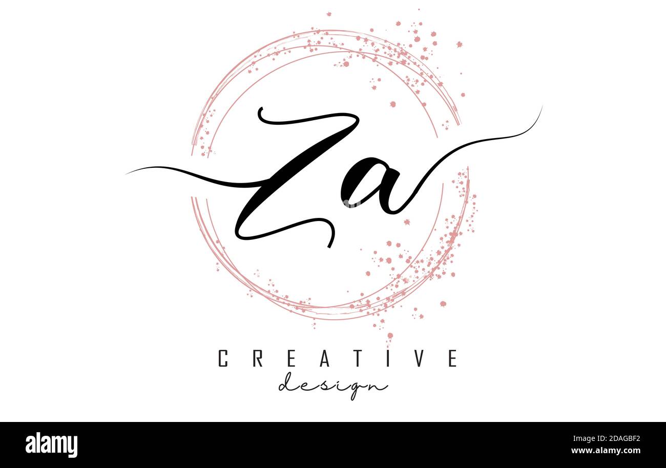 Handwritten ZA Z A letter logo with sparkling circles with pink glitter ...